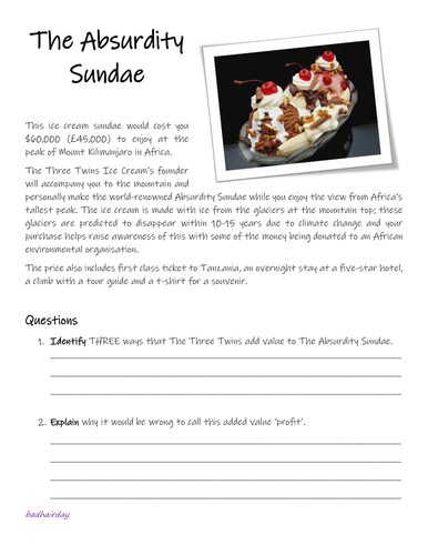 ADDED VALUE - The Absurdity Sundae | Teaching Resources