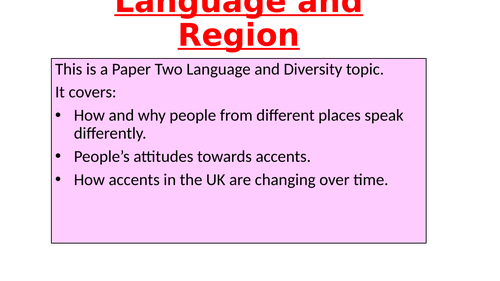 A-Level Language and Region Unit of Work | Teaching Resources