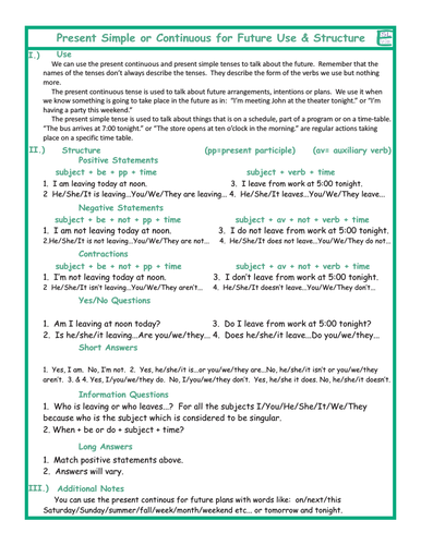 Present Simple-Continuous for Future Use Combo Activity Worksheets ...