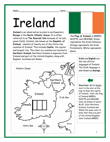 IRELAND - Introductory Geography Worksheet | Teaching Resources