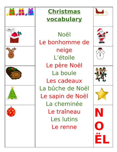 Basic vocabulary about Christmas in French to play bingo | Teaching ...