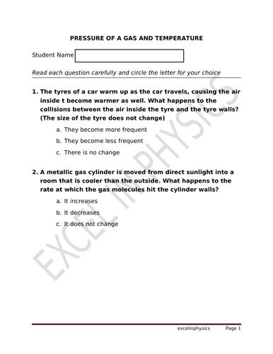 PRESSURE OF A GAS 3 | Teaching Resources