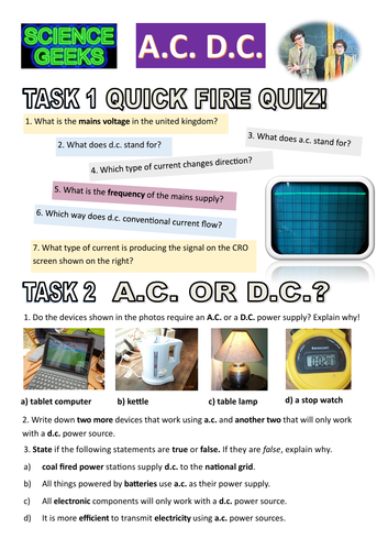 GCSE PHYSICS ELECTRICITY A.C. D.C - alternating current and direct ...