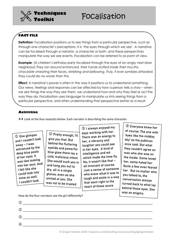 Focalisation (Point of View) - Techniques Toolkit - Worksheet and ...