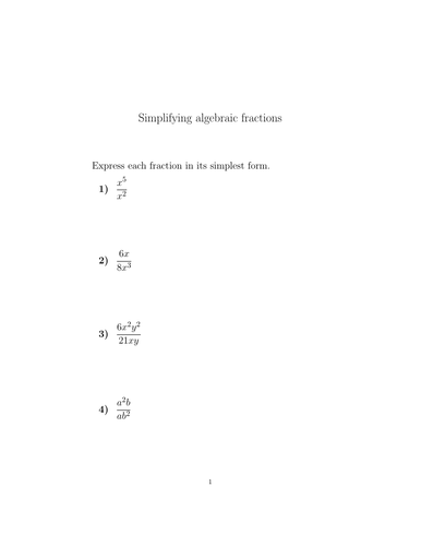 Simplifying algebraic fractions worksheet no 4 (with detailed solutions ...