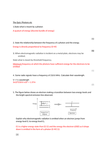 A-level Physics Revision Quizzes x 5 (optics, waves, energy, photons ...