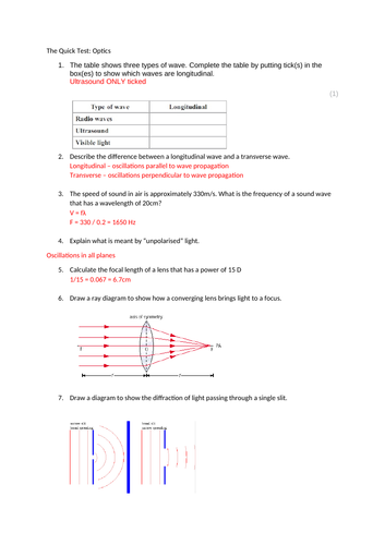 A-level Physics Revision Quizzes x 5 (optics, waves, energy, photons ...