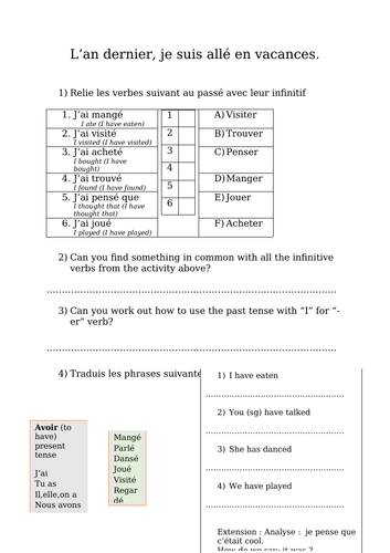 KS3 - French - Holidays - Allez 1 7.4 past holiday (grammar - reading ...