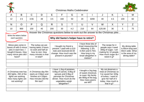 Christmas code breaker - differentiated Christmas worksheet - Y4, Y5 ...