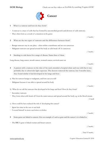 GCSE Biology (9-1) - Tumours and Cancer - Worksheet | Teaching Resources