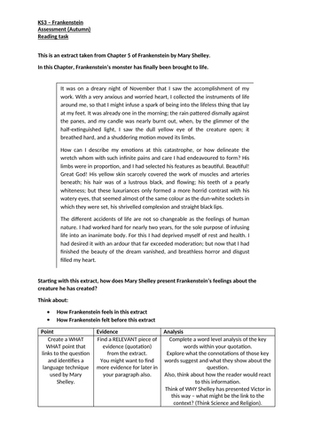 KS3 - Frankenstein Assessments (reading and writing) | Teaching Resources