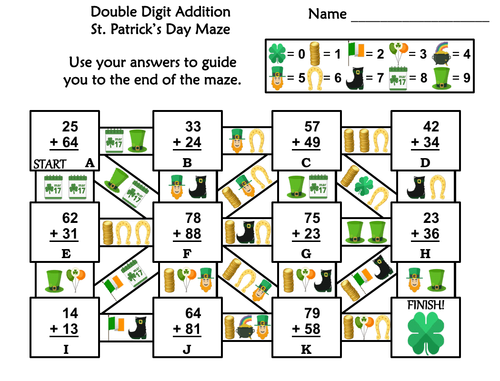 Double Digit Addition With and Without Regrouping St. Patrick's Day ...