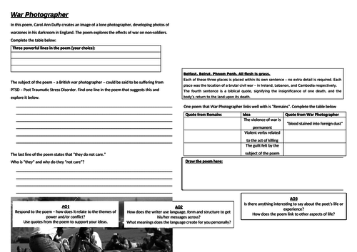 Power and Conflict: A3 Worksheets for all poems | Teaching Resources