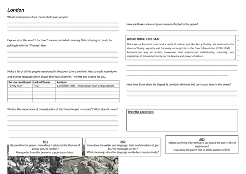 Power and Conflict: A3 Worksheets for all poems | Teaching Resources