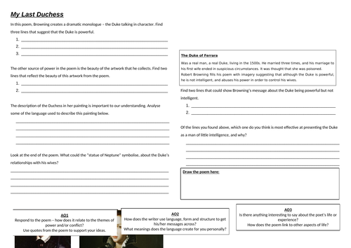 Power and Conflict: A3 Worksheets for all poems | Teaching Resources