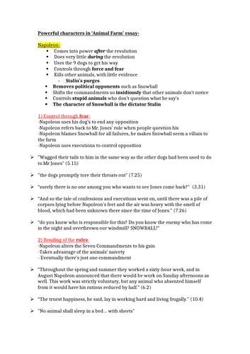 Powerful characters in 'Animal Farm' ESSAY PLAN | Teaching Resources