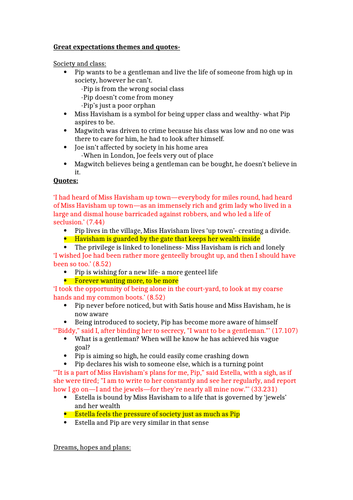 Extremely detailed GREAT EXPECTATIONS themes & quotes document ...