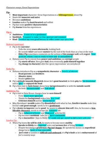 GREAT EXPECTATIONS detailed character essays | Teaching Resources
