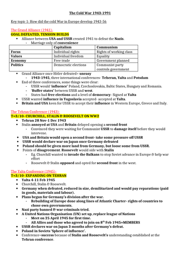 COLD WAR (1943-1991) extremely detailed start-to-finish notes ...
