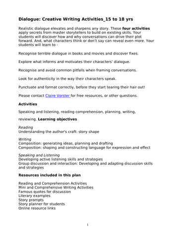 Writing Dialogue: Creative Writing Activities_15 to 18 years | Teaching ...