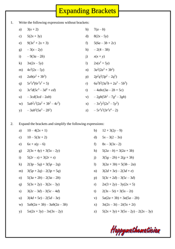 Over 100 Questions + answers on Expanding Brackets | Teaching Resources