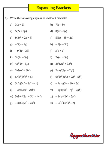 Over 100 Questions + answers on Expanding Brackets | Teaching Resources