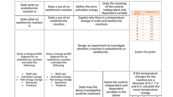 Energy Changes Revision Mat Tasks - Endothermic Exothermic | Teaching ...