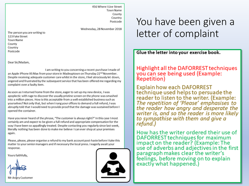 Letters of Complaint - Writing to Persuade | Teaching Resources