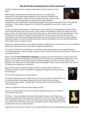 Cromwell and the annulment from Catherine of Aragon | Teaching Resources