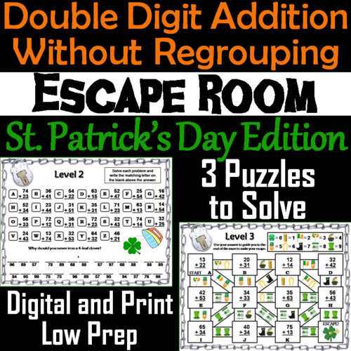 Double Digit Addition Without Regrouping Game: St. Patricks Day Escape ...