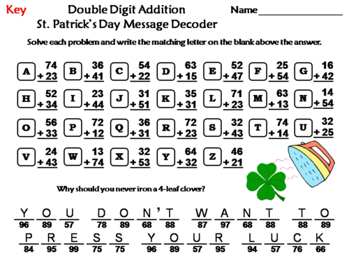 Double Digit Addition Without Regrouping St. Patrick's Day Math ...