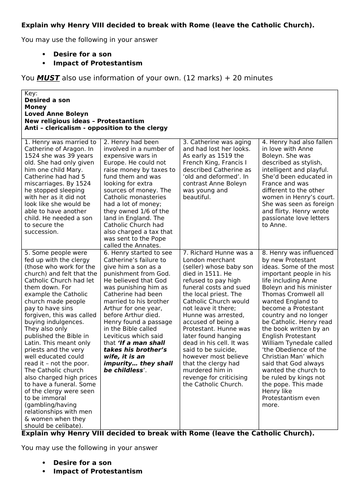 Break with Rome Henry VIII Reformation Edexcel | Teaching Resources