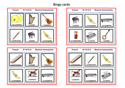 Primary French KS2 Musical Instruments BINGO for Year 4 5 or 6 30 Bingo ...