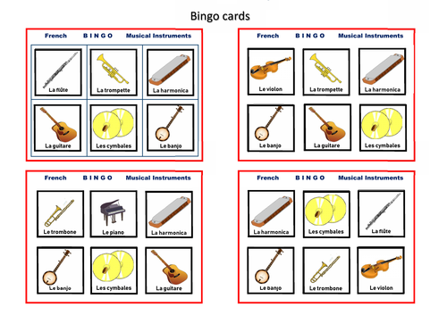 Primary French KS2 Musical Instruments BINGO for Year 4 5 or 6 30 Bingo ...