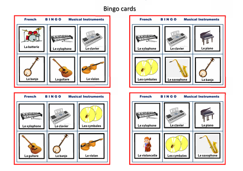 Primary French KS2 Musical Instruments BINGO for Year 4 5 or 6 30 Bingo ...