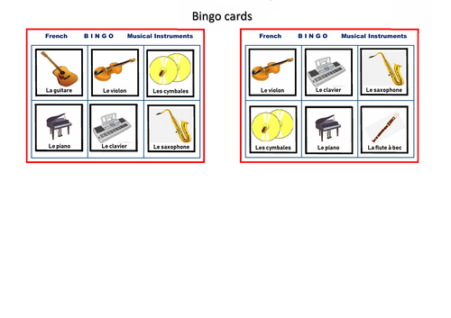 Primary French KS2 Musical Instruments BINGO for Year 4 5 or 6 30 Bingo ...