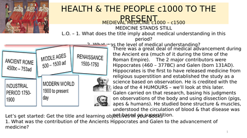 AQA GCSE History: thematic study: Britain: Health & people: Medicine ...