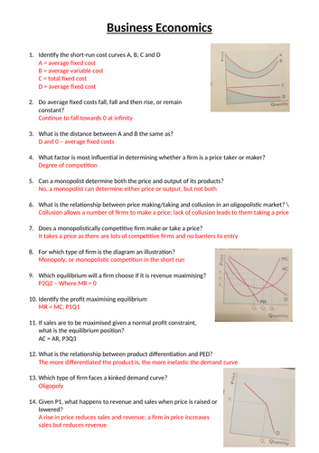 Business Economics 20 questions and answers | Teaching Resources