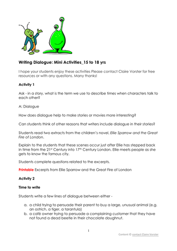 Writing Dialogue: Mini Activities_15 to 18 yrs | Teaching Resources