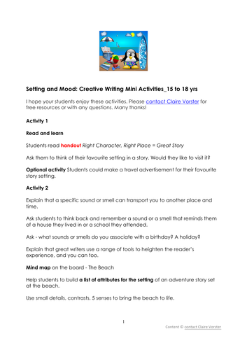Setting and Mood: Creative Writing Mini Activities_15 to 18 yrs ...