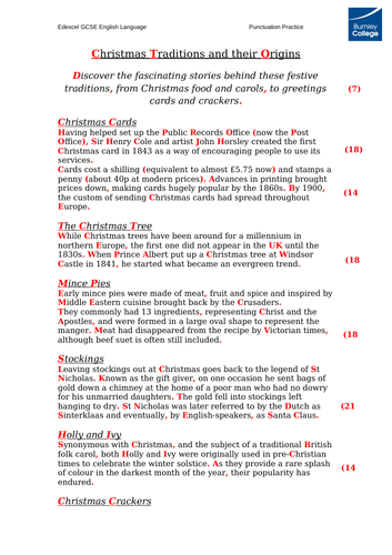 Punctuation Practice - Christmas Traditions | Teaching Resources