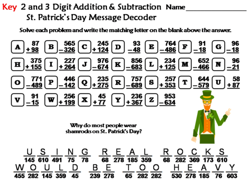 2 and 3 Digit Addition and Subtraction With Regrouping St. Patrick's ...