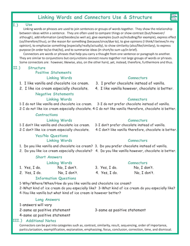 Linking Words-Connectors Use-Structure | Teaching Resources