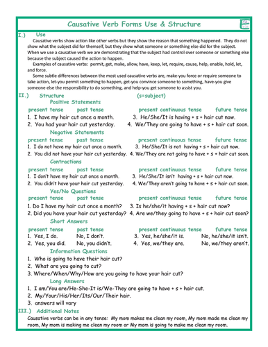 Causative Verb Forms Combo Activity Worksheets | Teaching Resources