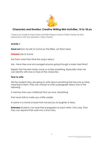 Realistic Characters and Emotion: Creative Writing Mini Activities_15 ...