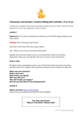 Realistic Characters and Emotion: Creative Writing Mini Activities_12 ...