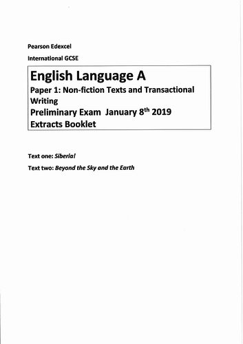 EDEXCEL IGCSE English Language Paper 1 with Beyond the Sky and the ...