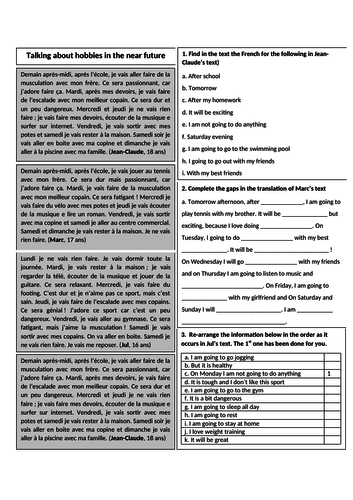 KS3 French - Talking hobbies in the immediate future (sentence builder ...