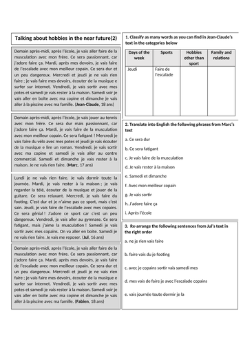 KS3 French - Talking hobbies in the immediate future (sentence builder ...