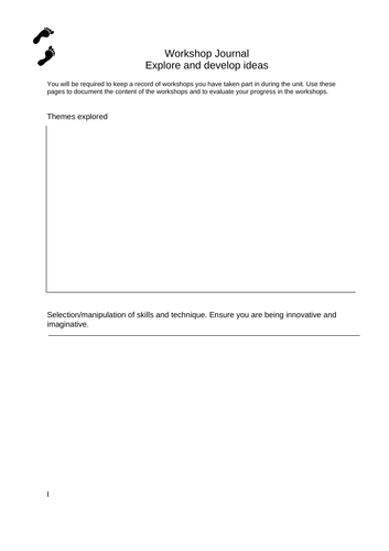 Workshop Journal Page BTEC Tech Dance | Teaching Resources